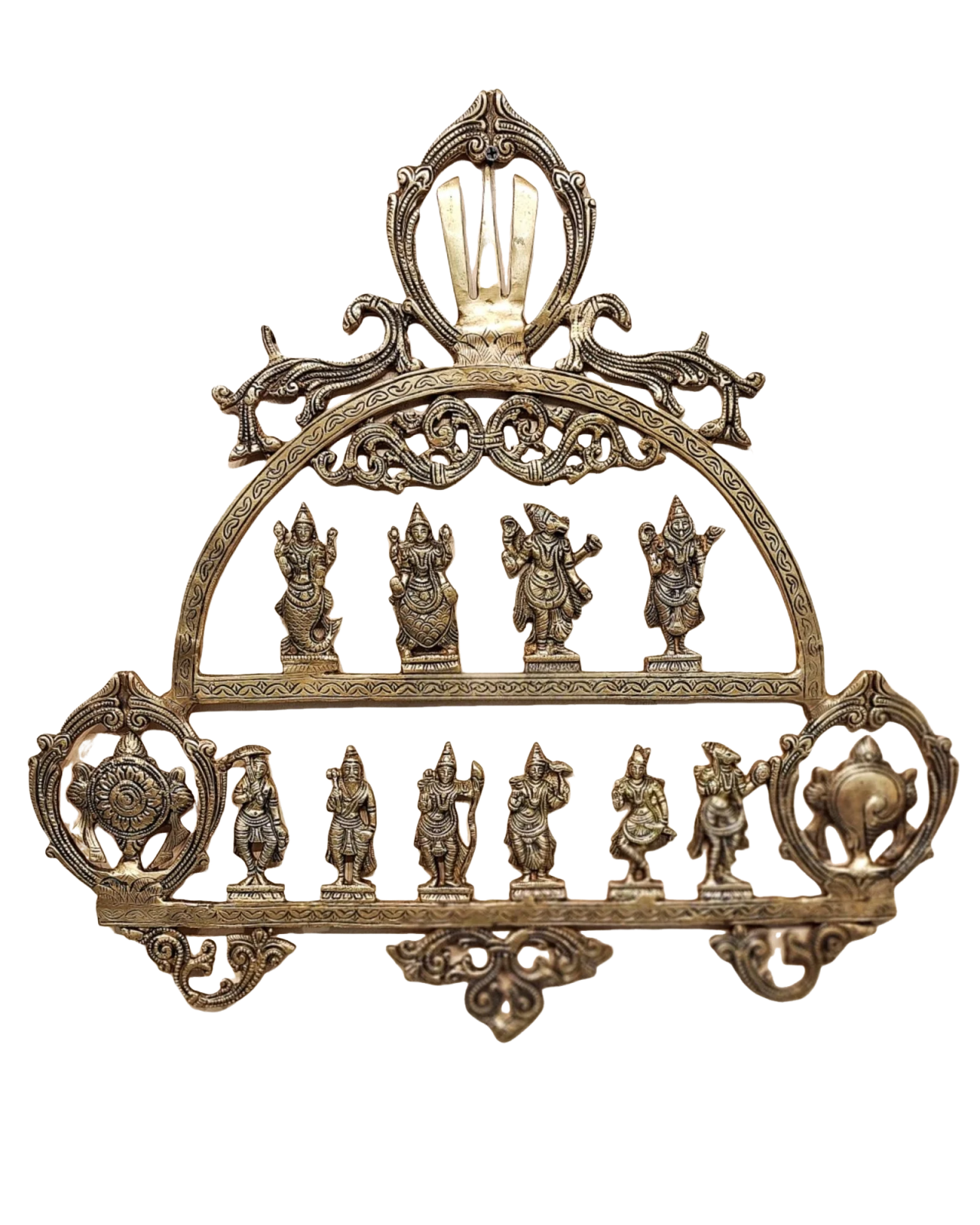 Brass Dashavatar with Sacred Symbols | Temple Wall Art