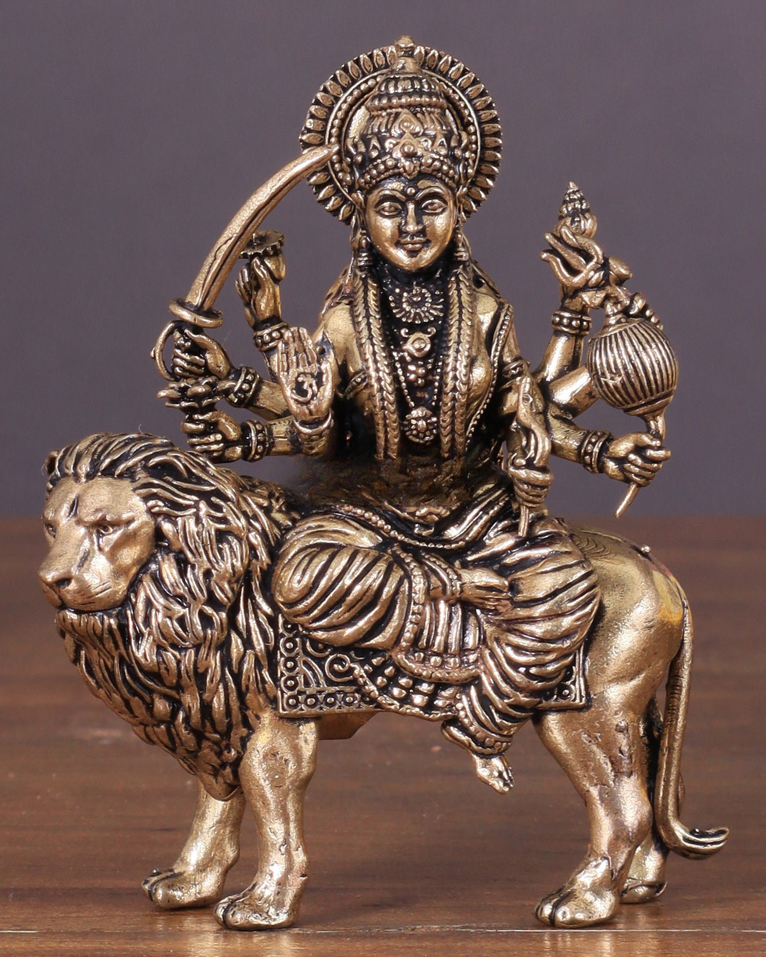 Pure Brass Mini Durga | Intricate Sacred Art Piece