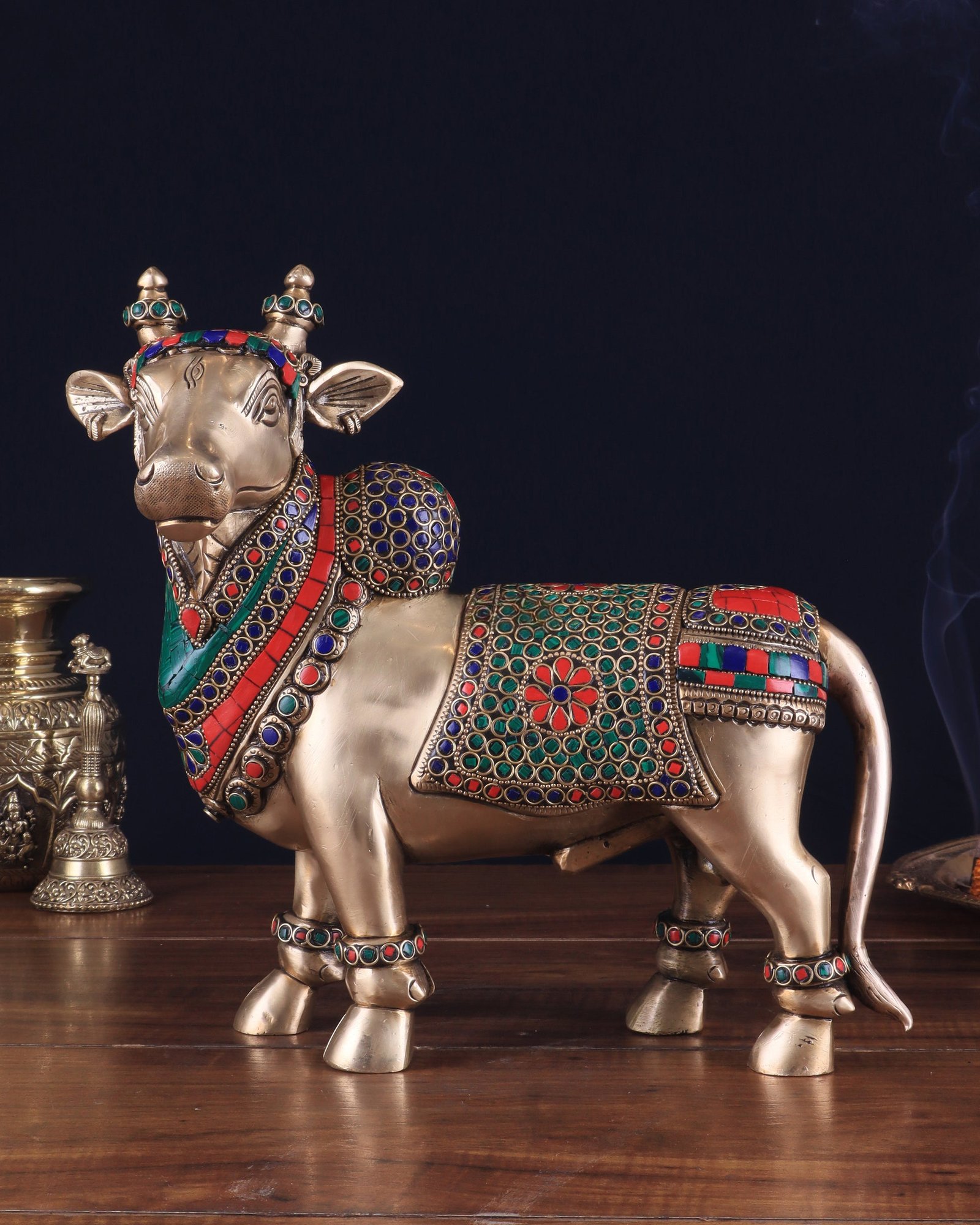 Standing Nandi Idol with Stonework | Sacred Collection